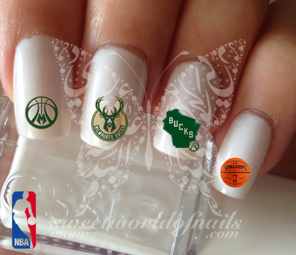 Milwaukee Bucks NBA Basketball Nail Art Water Decals Nail Transfers Wr